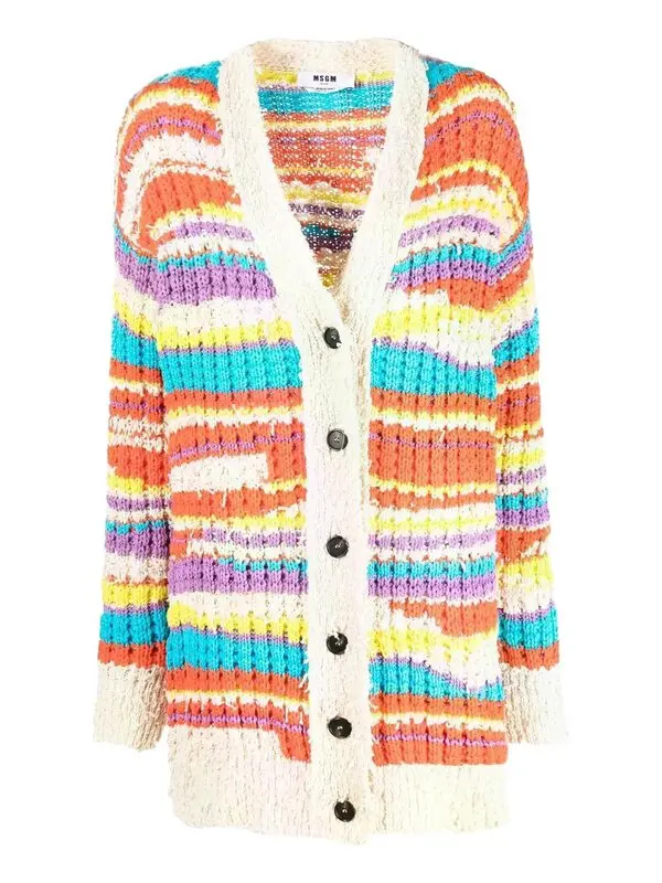 MSGM Striped Chunky Knit Cardigan - Neutrals