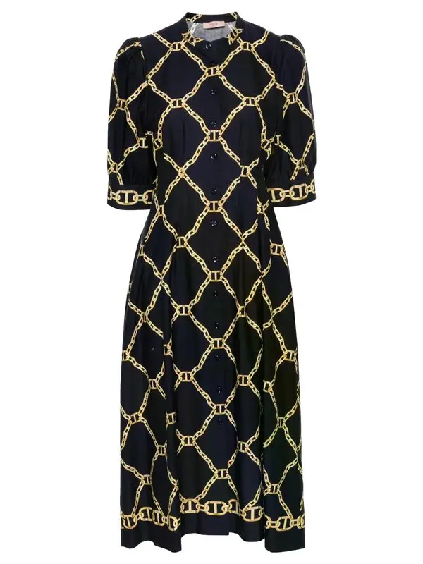 TWINSET Chain-link Print Midi Dress - Blue