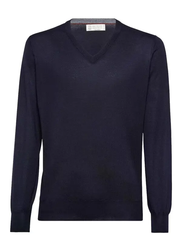 Brunello Cucinelli Ribbed V-neck Sweater - Blue