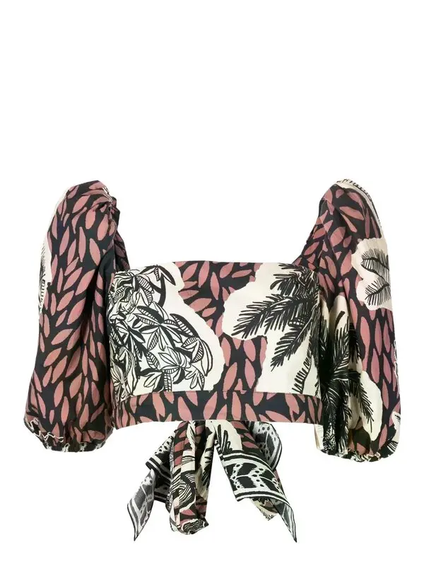Johanna Ortiz Graphic-print Puff-sleeve Blouse - Black