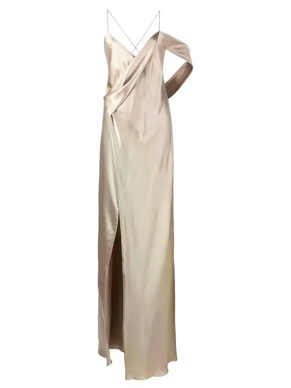 Michelle Mason Silk Cowl Back Gown - Neutrals