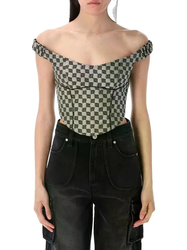 MISBHV Off-shoulder Logo-print Top - Black