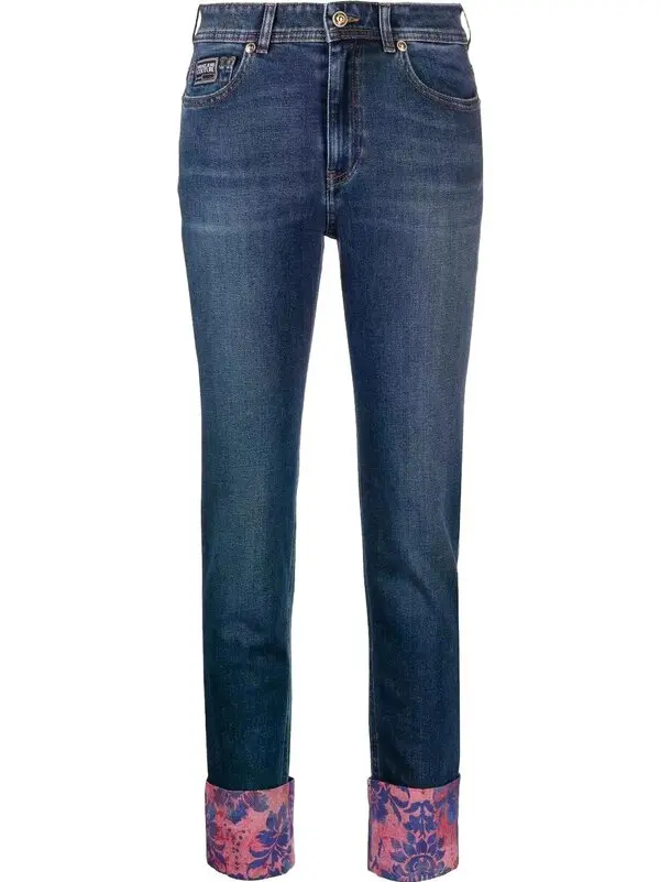 Versace Baroque-cuff Skinny Jeans - Blue