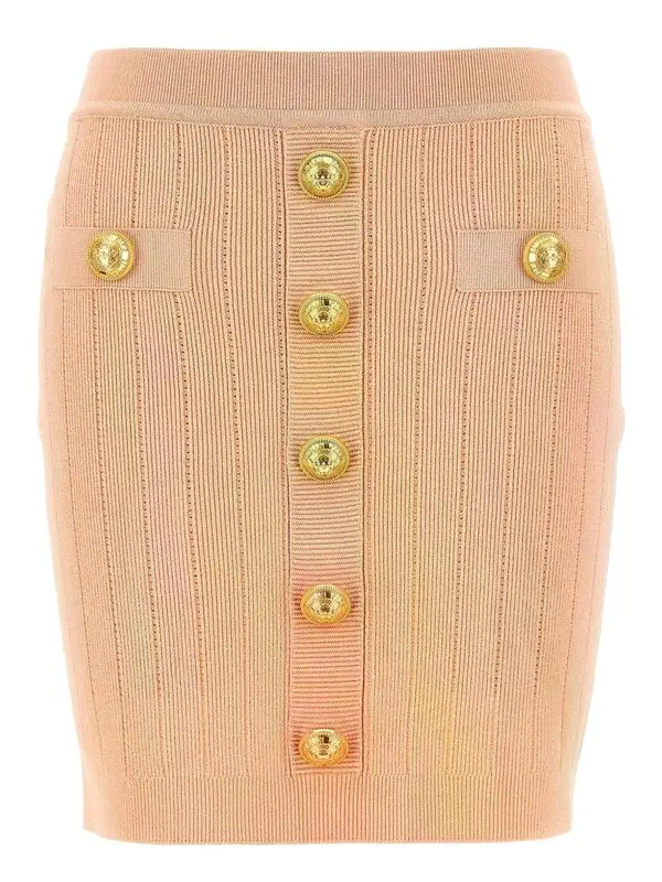 Balmain Buttoned Knitted Midi Skirt - Pink