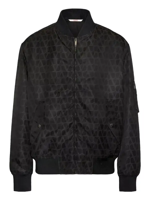 Valentino Garavani Nylon Bomber Jacket With Toile Iconographe Print - Black