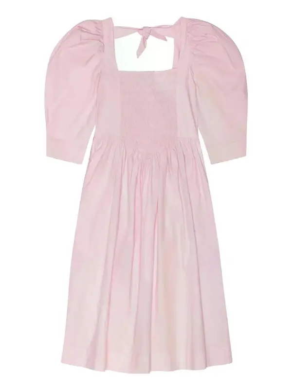 GANNI Ruched Ribbon-back Dress - Pink
