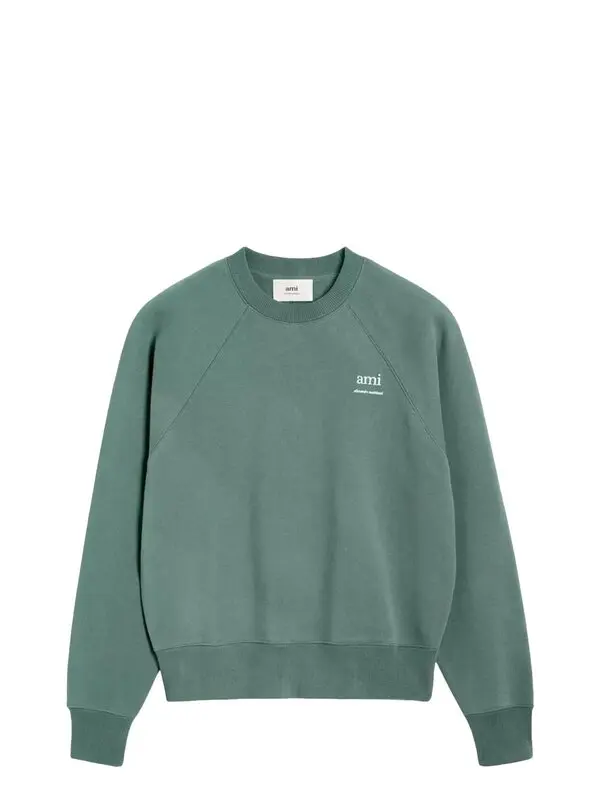 AMI Paris Organic Cotton Sweatshirt With De Coeur Monogram - Green