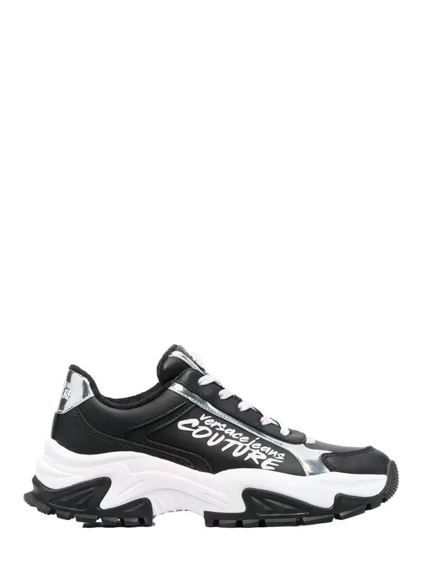 Versace Lo-top Logo Print Sneakers - Black