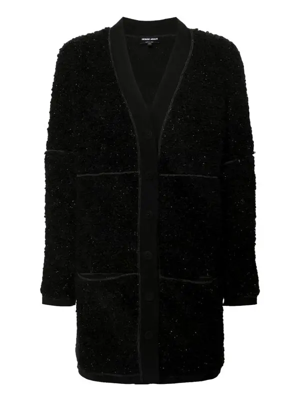 Giorgio Armani Long Bouclé Cardigan-coat - Black