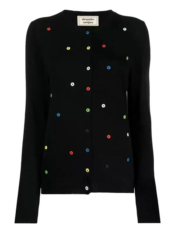 ALESSANDRO ENRIQUEZ Button-embellished Wool-blend Cardigan - Black