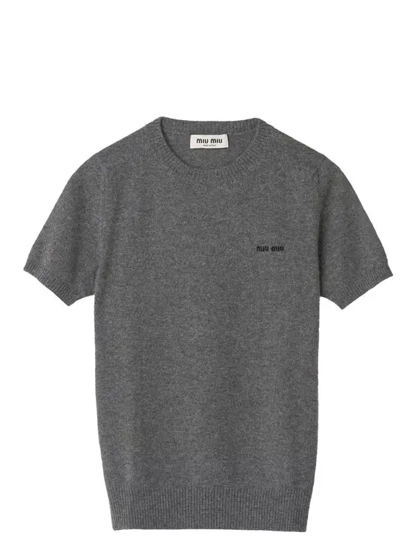 Miu Miu Cashmere Sweater With Logo - Grey