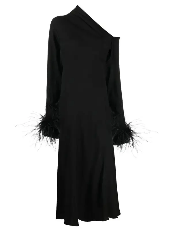 16Arlington Feather-trim One-shoulder Dress - Black