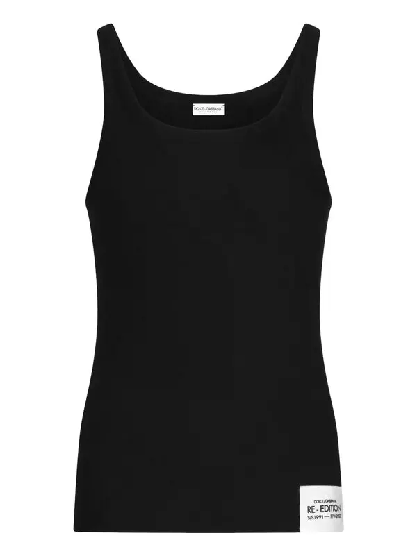 Dolce & Gabbana Logo Patch Cotton Tank Top - Black
