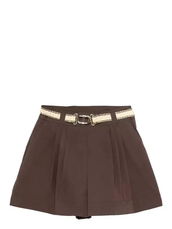 TWINSET Poplin Shorts With Gold-tone Logo Plaque - Brown