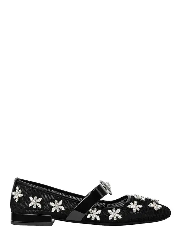 Versace Ribbon Crystal-embellished Ballerina Shoes - Black