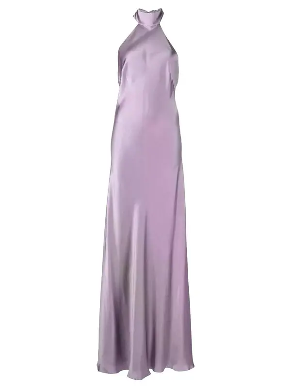 Michelle Mason Backless Halter-neck Tie Gown - Purple