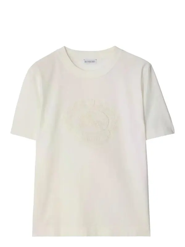 Burberry Embroidered Cotton T-shirt - Neutrals