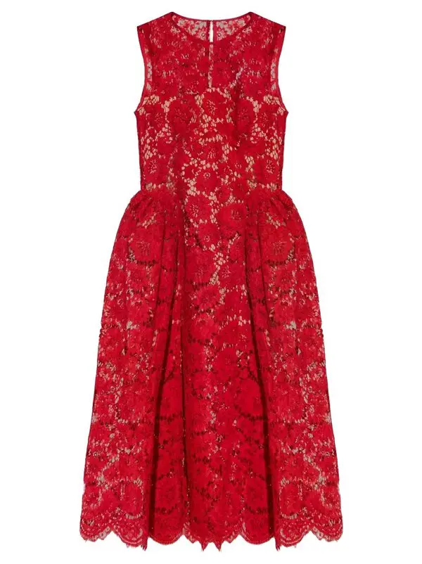 SELF-PORTRAIT Lace-overlay Dress - Red