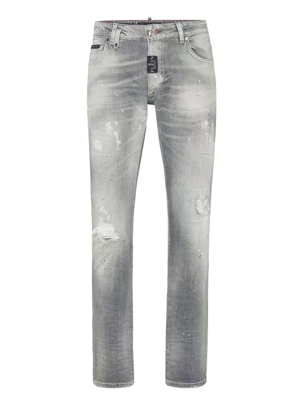 Philipp Plein Distressed Straight-leg Jeans - Grey