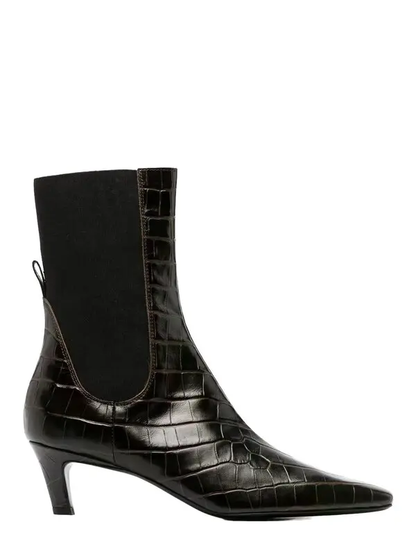 TOTEME Croc-embossed Mid-heel Boots - Brown