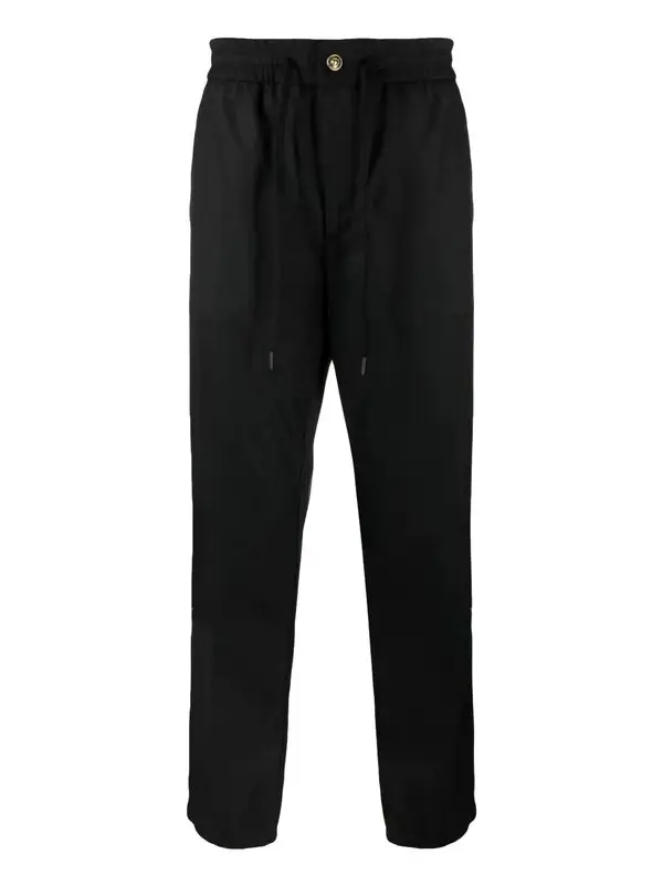 Versace Logo-patch Drawstring Straight-leg Trousers - Black