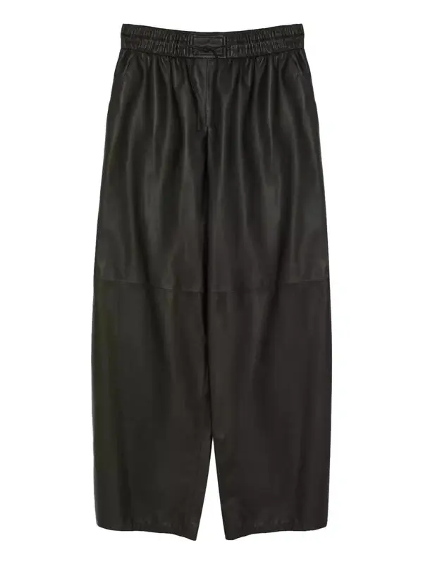 YVES SALOMON Leather Wide-leg Trousers - Black