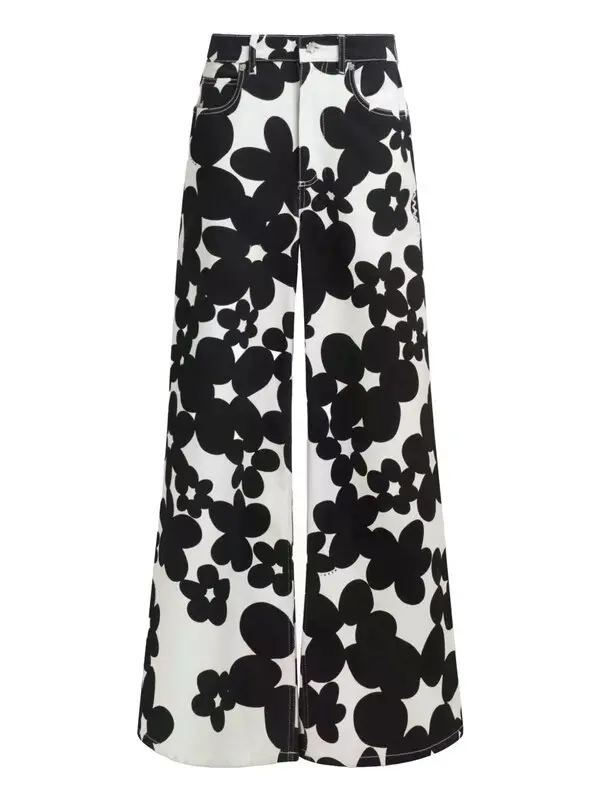 Marni Floral-print Flared Trousers - Black