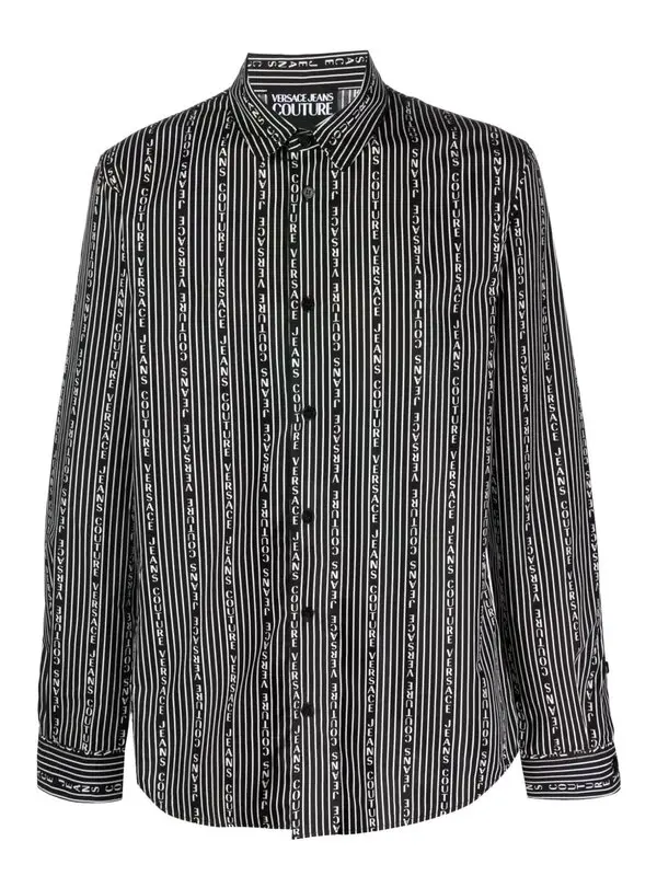 Versace Logo-print Striped Shirt - Black