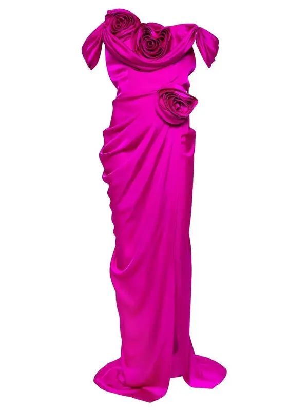 ANA RADU Floral-appliqué Draped Gown - Pink