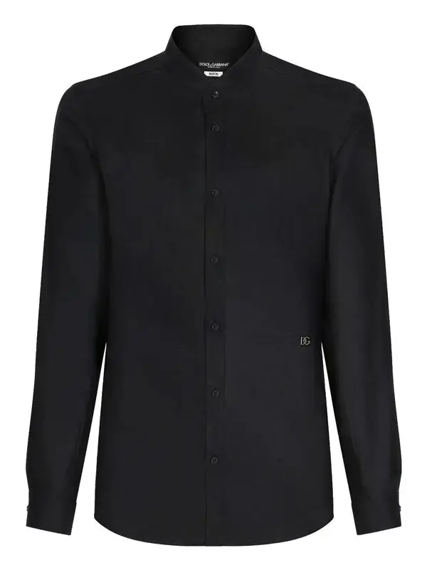 Dolce & Gabbana Logo-plaque Linen Shirt - Black