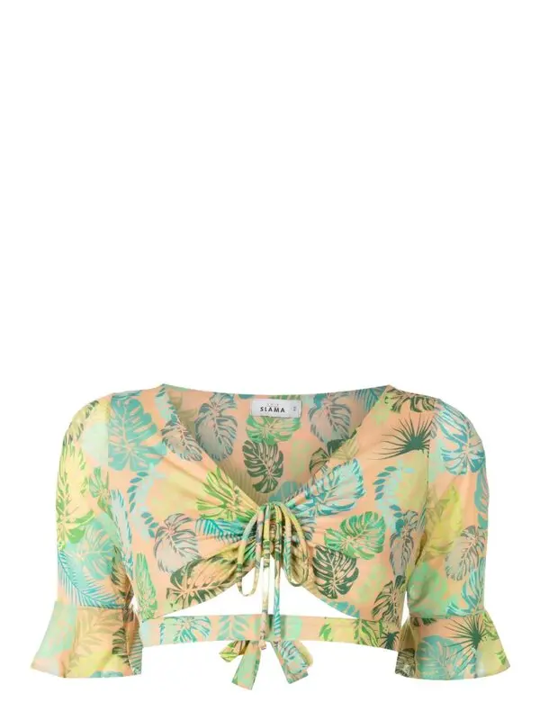 AMIR SLAMA Leaf-print Tie-fastening Top - Multicolour