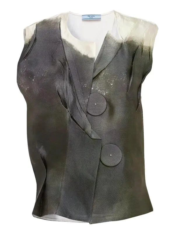Prada Two-tone Silk Satin Blouse - Grey