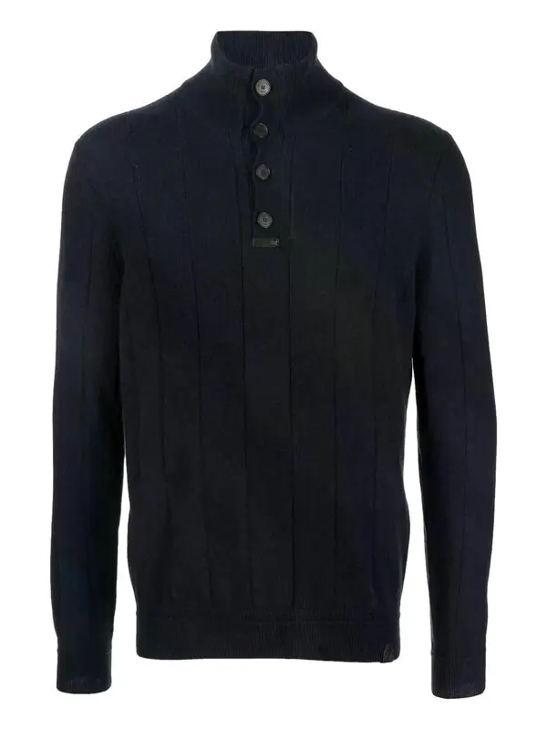 Brioni Roll Neck Button-front Cashmere Jumper - Blue