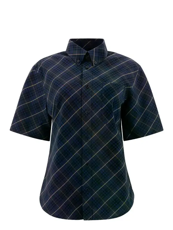 Burberry Checked Cotton Shirt - Blue
