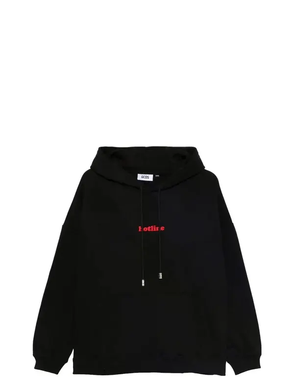 Gcds Hotline-embroidered Hoodie - Black