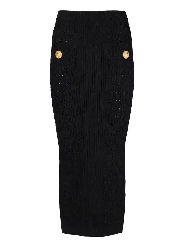 Balmain Ribbed-knit Pencil Skirt - Black