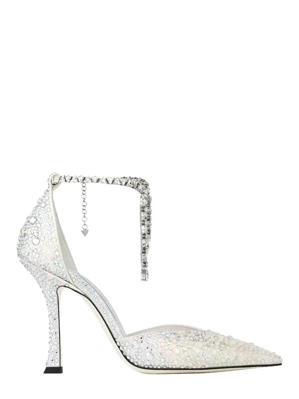 JIMMY CHOO Stevie 100 Embellished Crystal Anklet Pumps - Neutrals