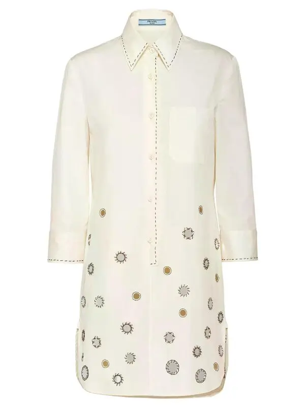 Prada Appliqué-detail Cotton Shirtdress - Neutrals
