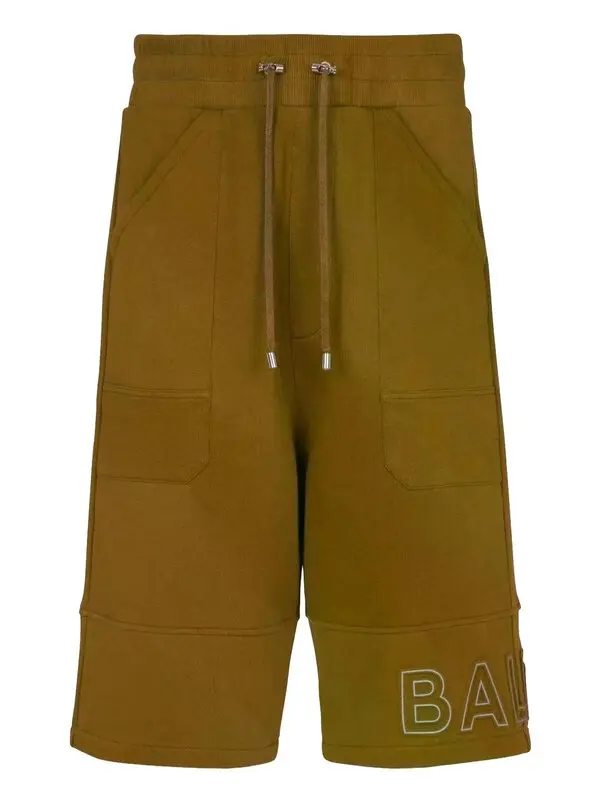 Balmain Logo-print Organic-cotton Shorts - Brown