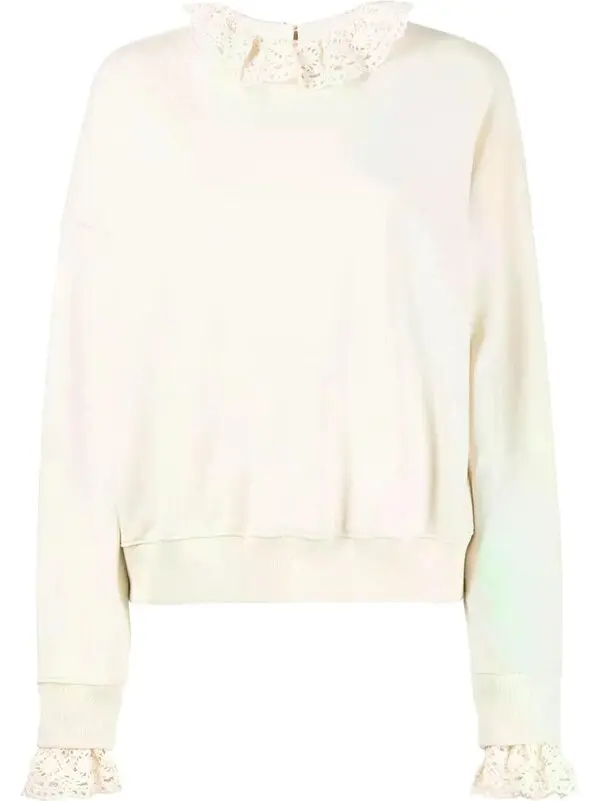 Goen.j Crochet-trim Crew-neck Sweatshirt - Neutrals
