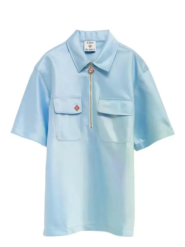 Casablanca Satin Zip-up Shirt - Blue