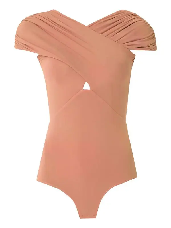 AMIR SLAMA Ruched Crossover Body Top - Neutrals