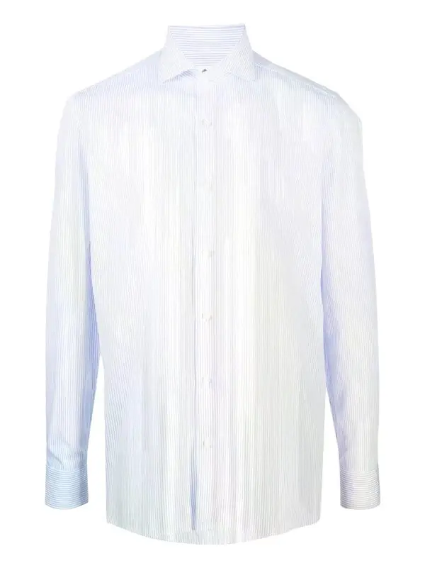 LUIGI BORRELLI Striped Long-sleeve Cotton Shirt - Blue