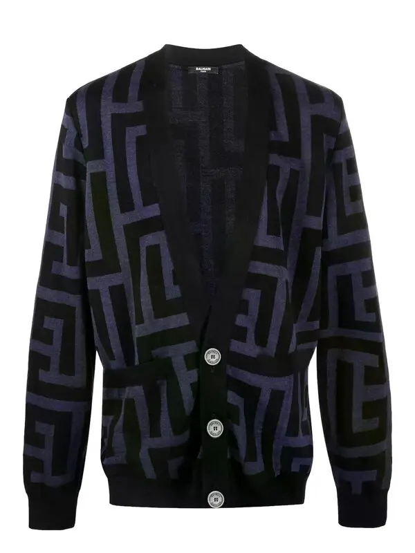 Balmain Monogram Print V-neck Cardigan - Blue