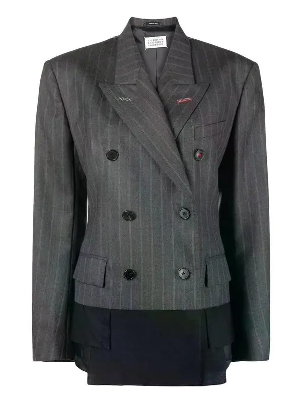 MAISON MARGIELA Spliced Pinstriped Wool Blazer - Grey