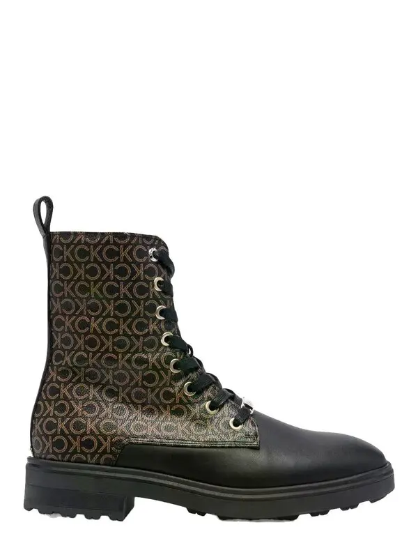 Calvin Klein Lace-up Monogram Biker Boots - Black