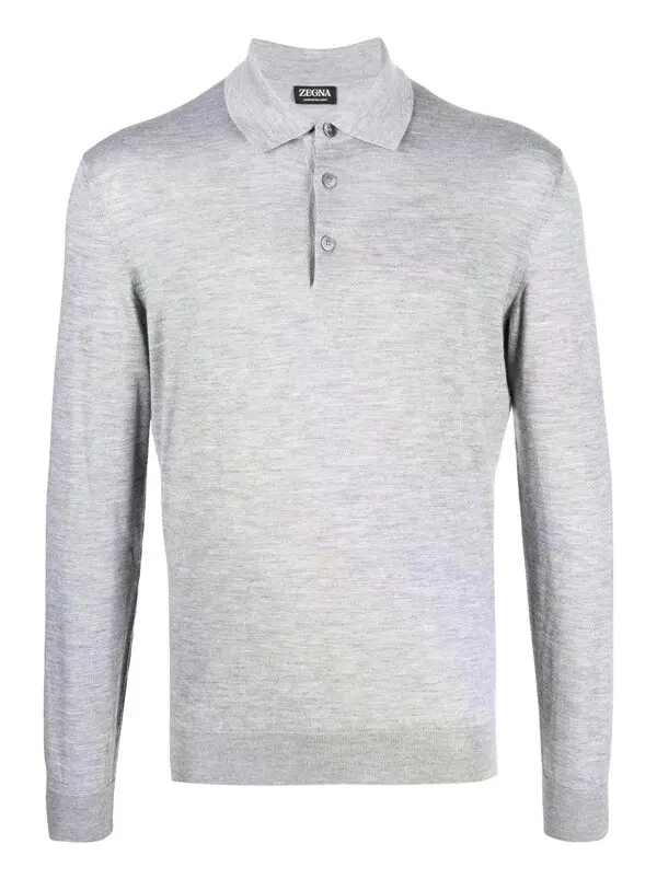 Zegna Cashmere-silk Polo Top - Grey