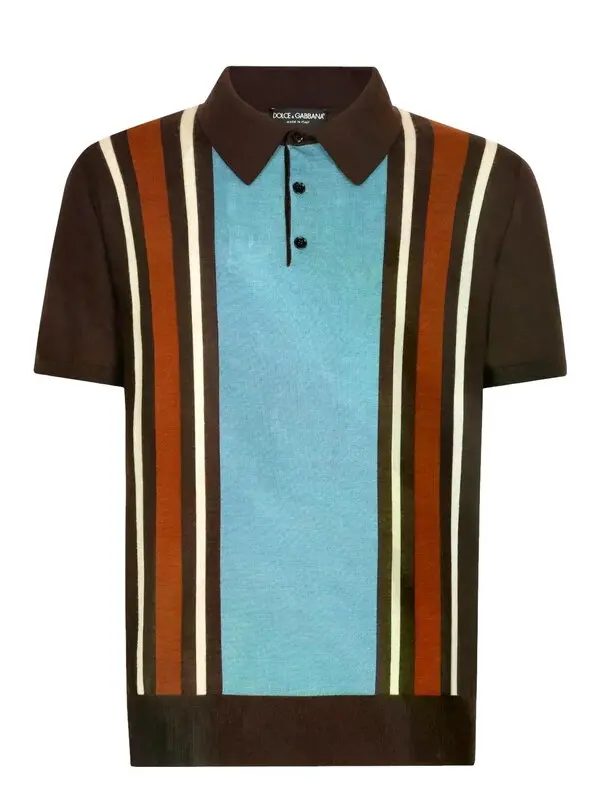 Dolce & Gabbana Striped Knit Polo Shirt - Brown