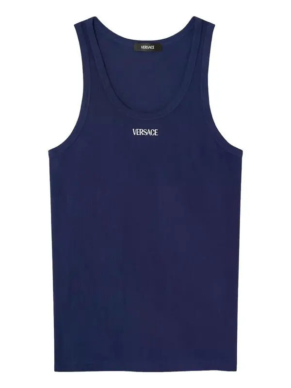 Versace Ribbed Cotton Tank Top - Blue