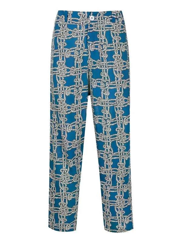 AMIR SLAMA Rope-print Linen-blend Trousers - Blue